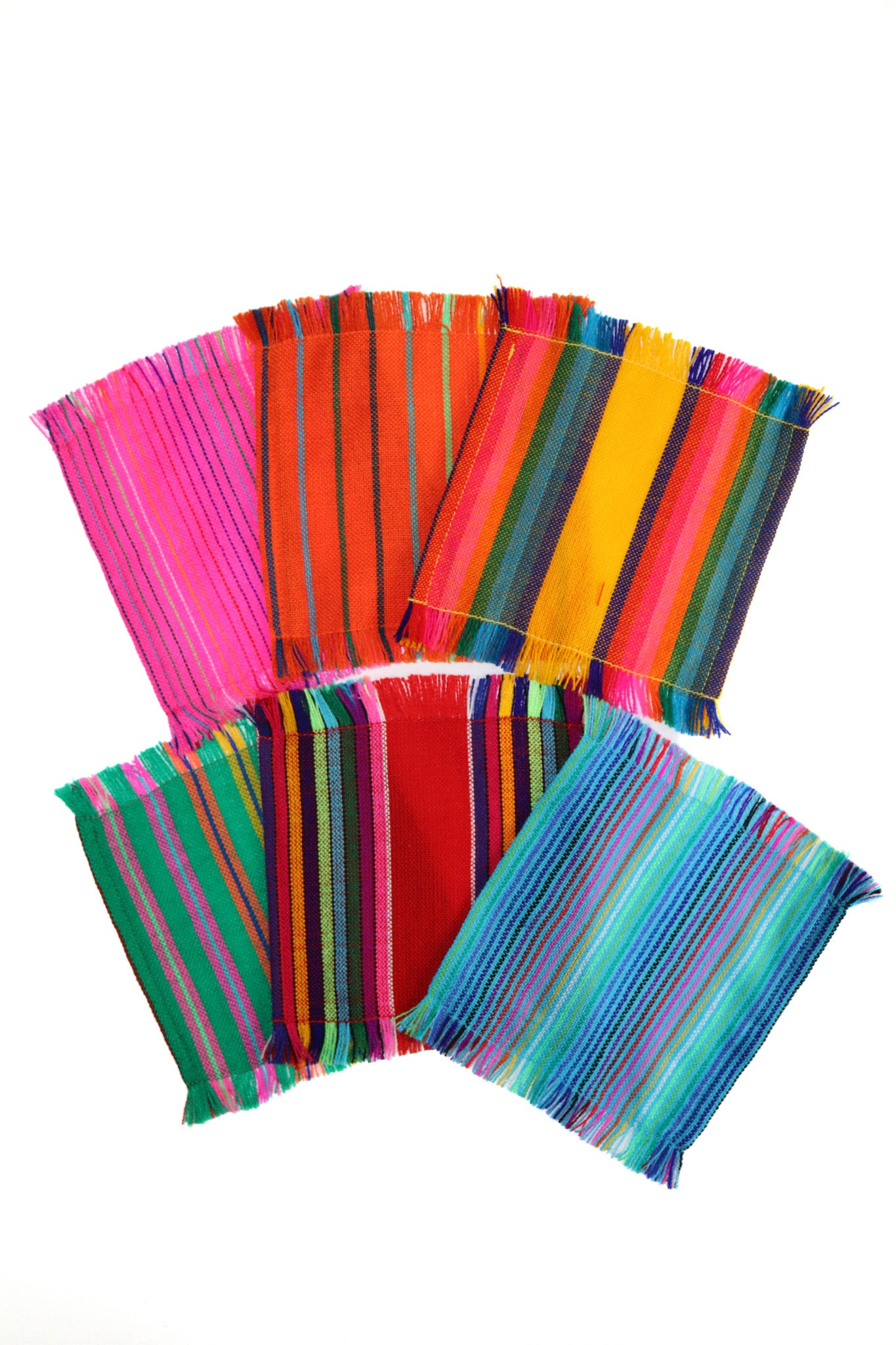 Mexican Fabric COCKTAIL napkins, Bulk Set of 6 striped assorted colors ...